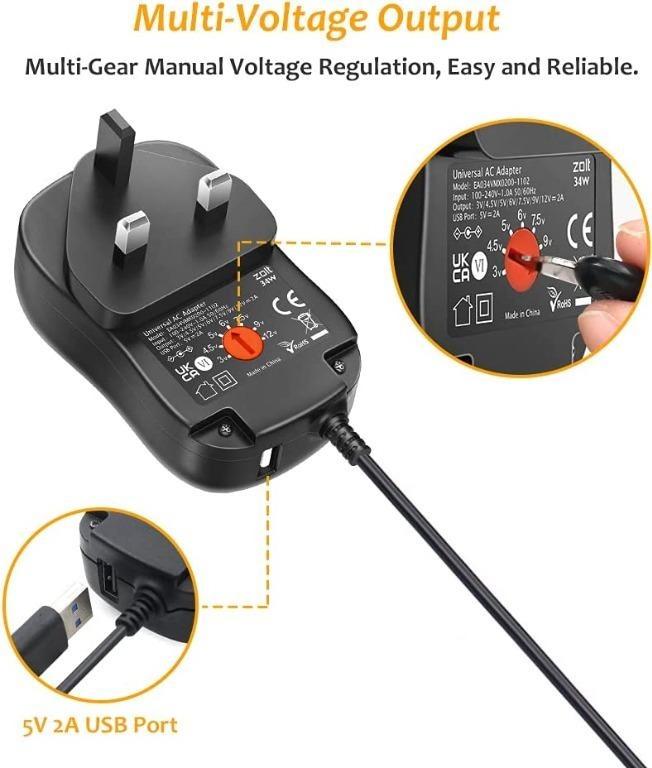 Zolt 34W Universal Multi Voltage Power Adapter 3V 4.5V 5V 6V 7.5V 9V ...