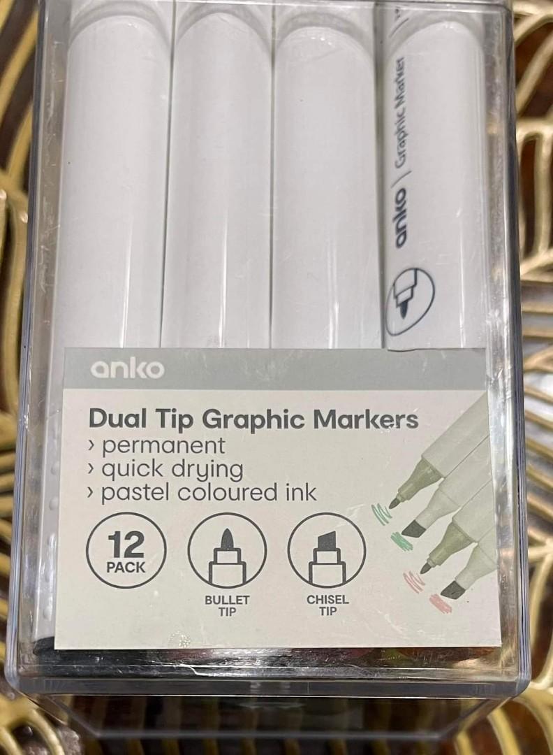 Anko 12 Pack Dual-Tip Graphic Permanent Markers, Hobbies & Toys ...