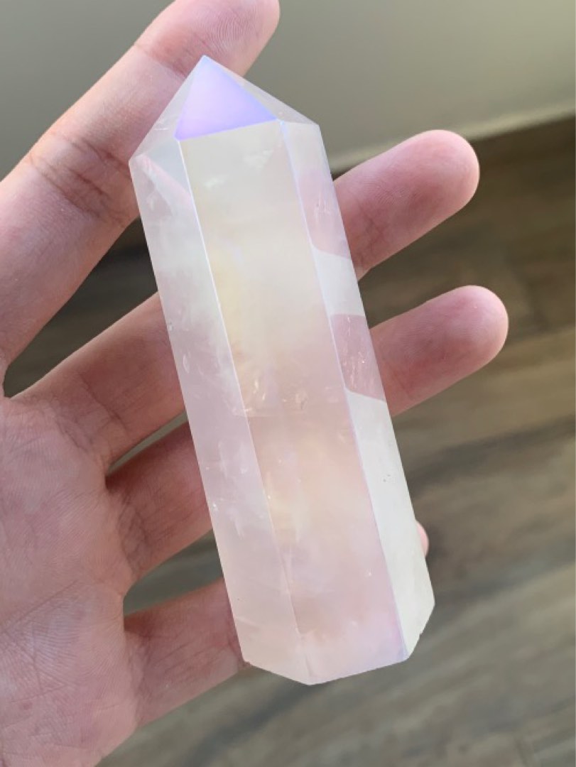 aura coated rose quartz tower crystal, Women's Fashion, Jewelry ...