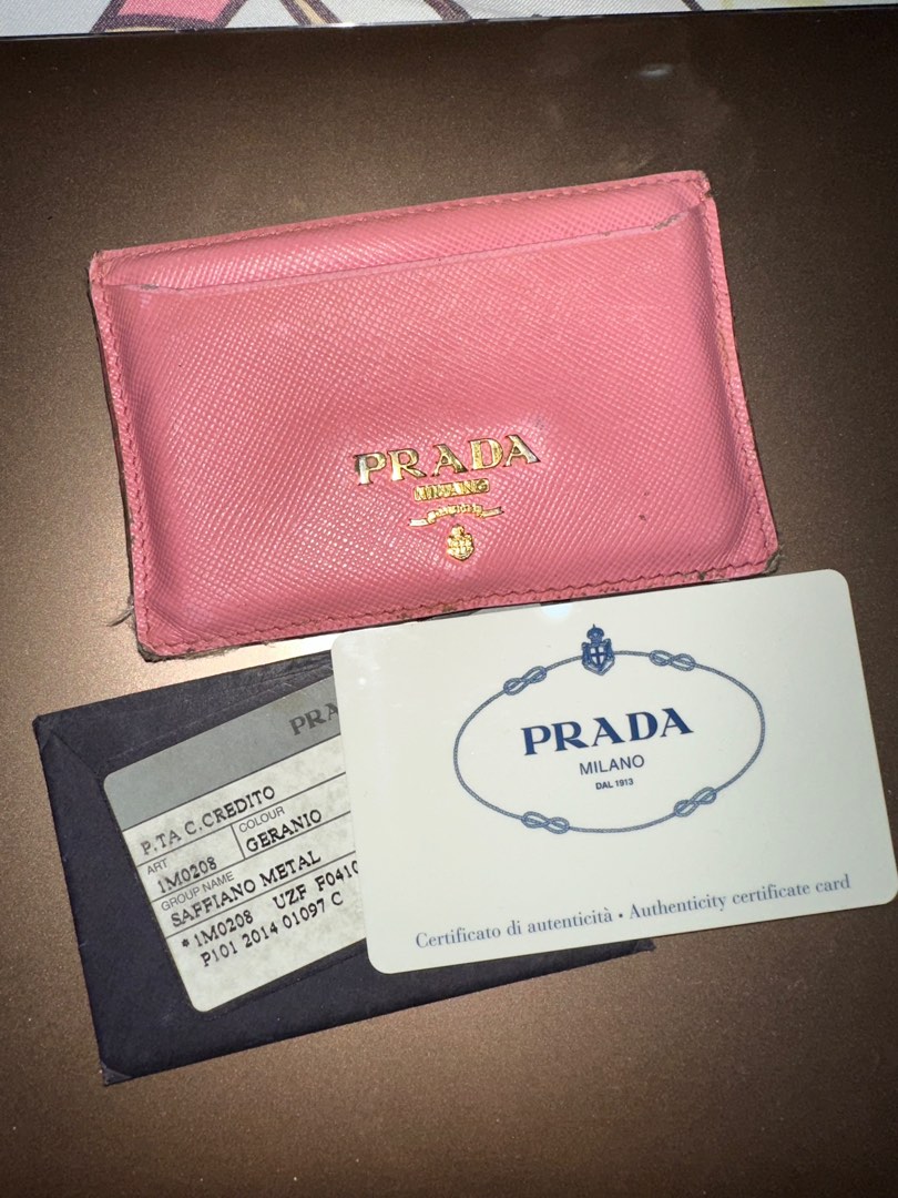Authentic Prada Saffiano Metal Card Holder Pink, Women's Fashion, Bags ...