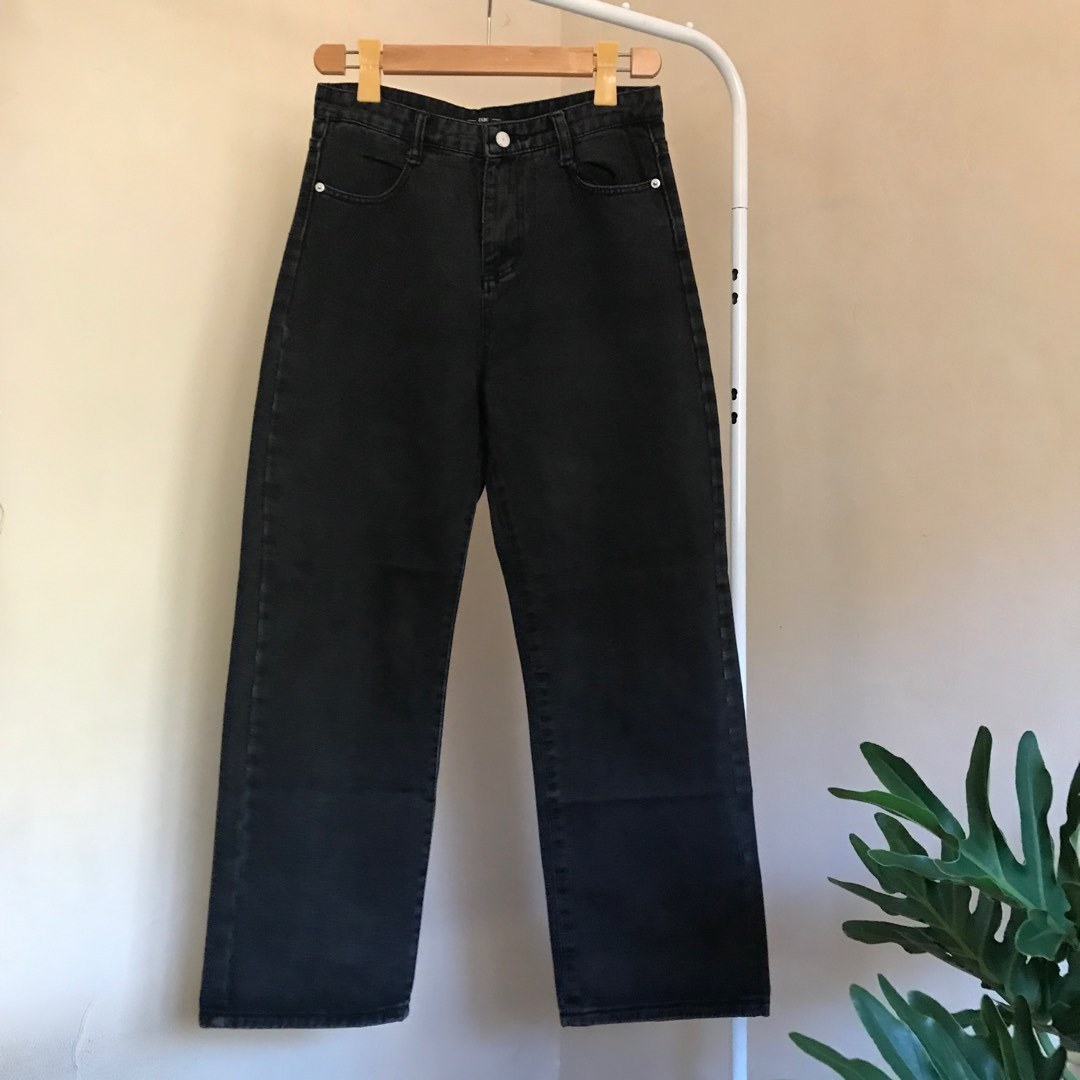 Black Highwaist Baggy Clean cut Pants, Women's Fashion, Bottoms, Jeans ...