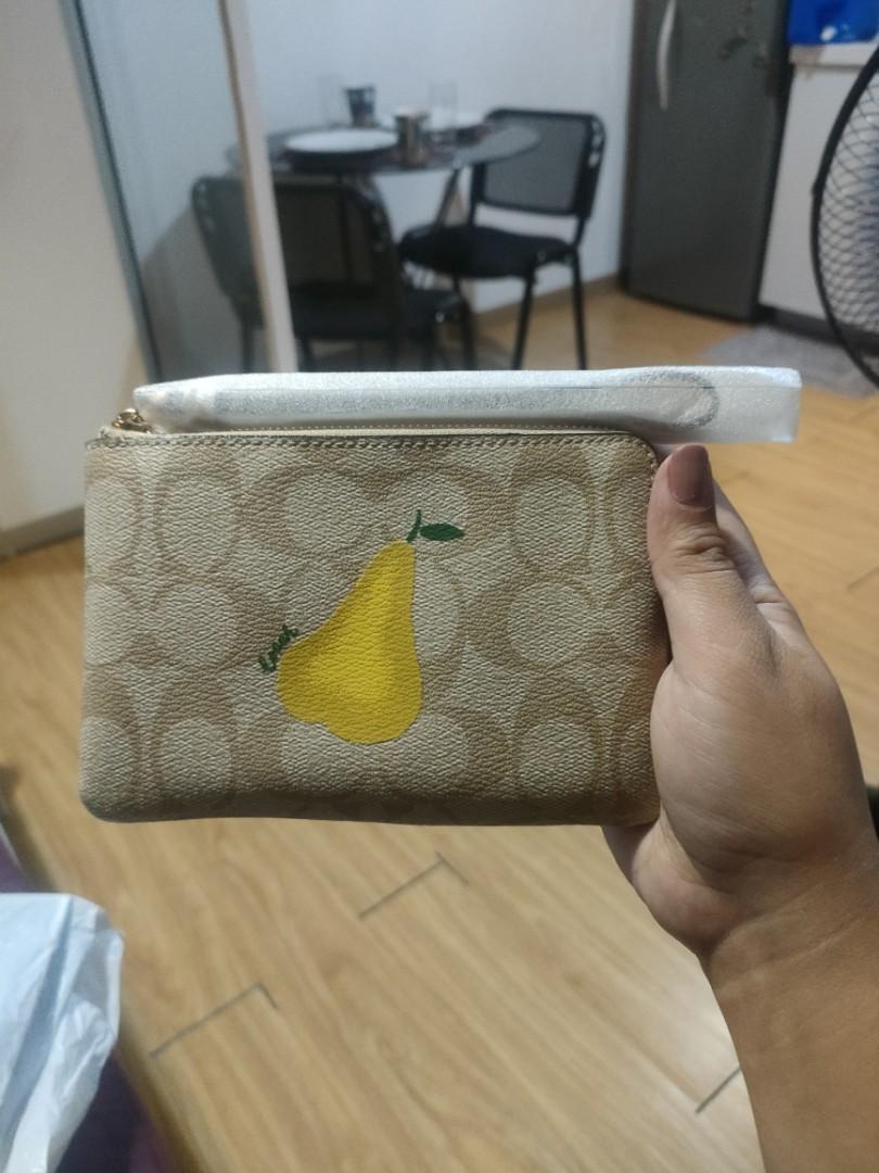 COACH Corner Zip Wristlet In Signature Canvas With Pear, Women's ...
