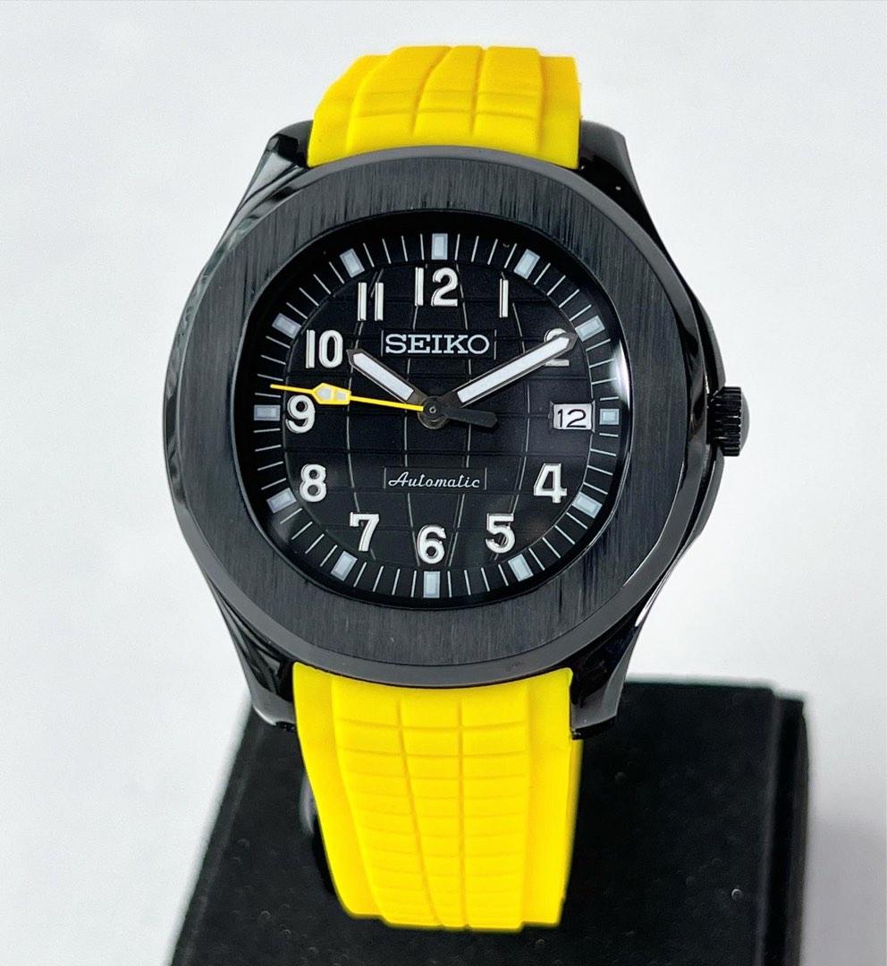 Custom Seiko Mod 42mm Bumblebee Yellow Black Aquanaut Automatic Watch ...