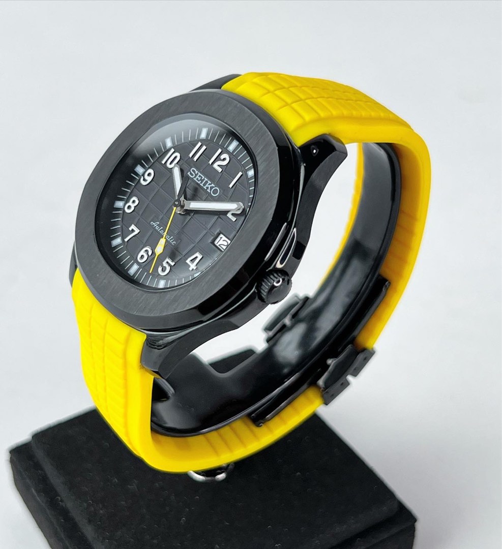 Custom Seiko Mod 42mm Bumblebee Yellow Black Aquanaut Automatic Watch ...