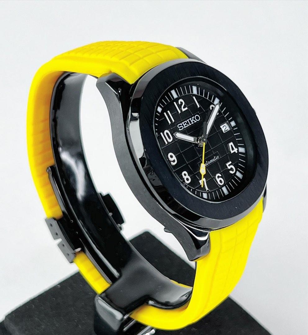 Custom Seiko Mod 42mm Bumblebee Yellow Black Aquanaut Automatic Watch ...