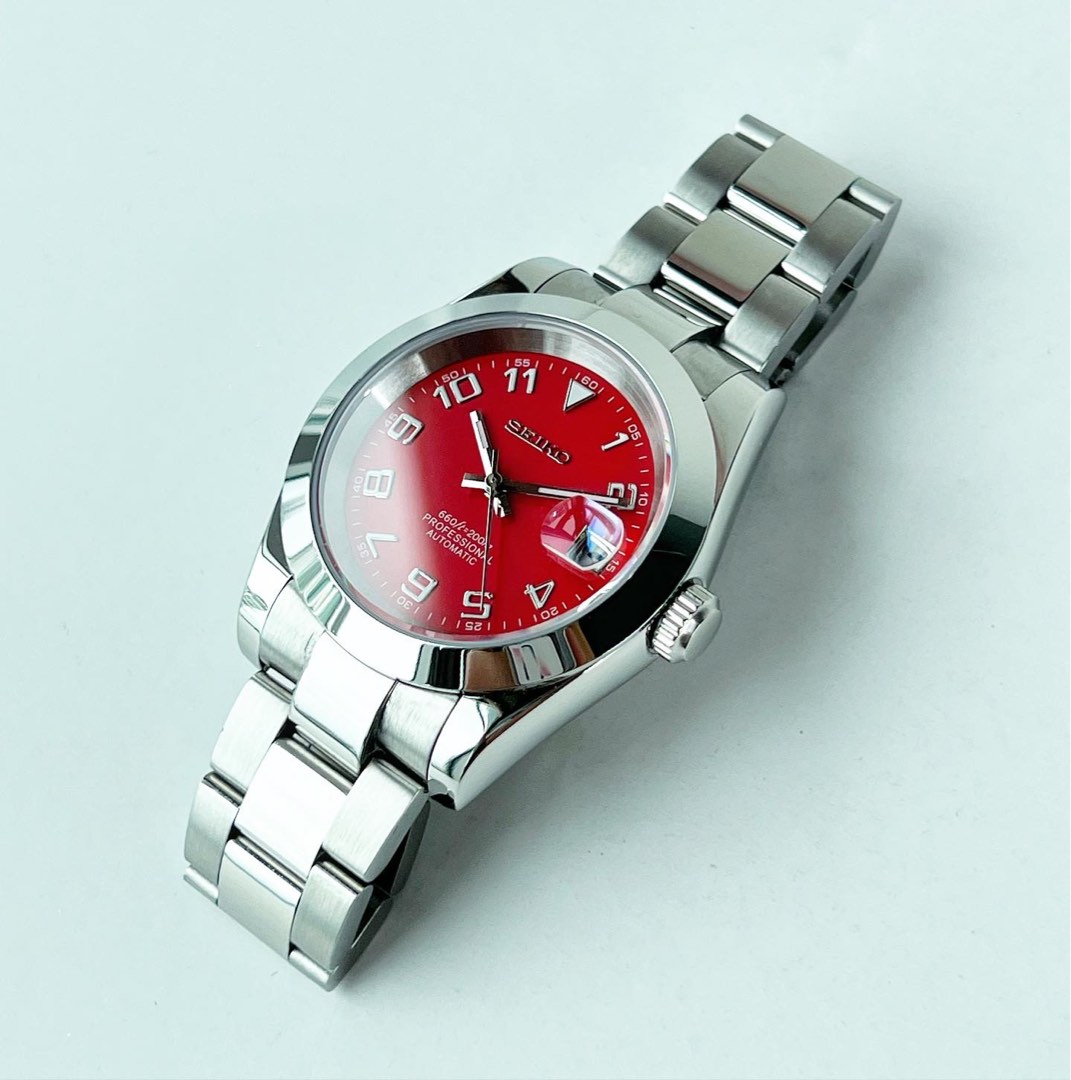 Custom Seiko Mod 36/39mm Red Explorer Special Automatic Watch , Men's ...