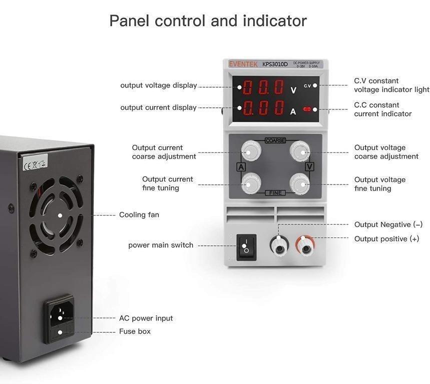 DC Power Supply Variable, 0-30V / 0-10A Eventek Adjustable Switching ...