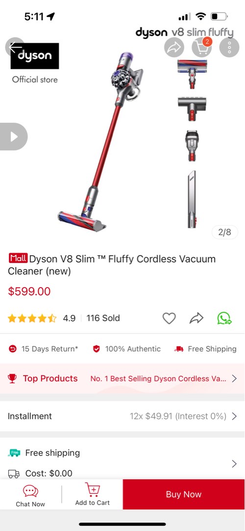 Dyson V8 Slim Fluffy, TV & Home Appliances, Vacuum Cleaner ...