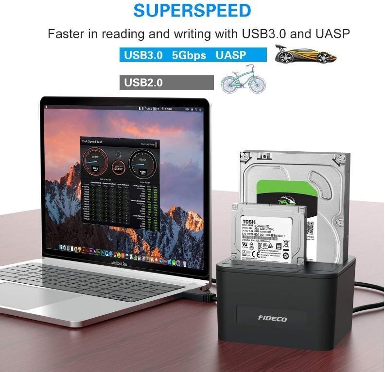 FIDECO Hard Drive Docking Station, USB 3.0 SATA HDD Docking Station for 2.5 & 3.5 inch SATA HDD ...