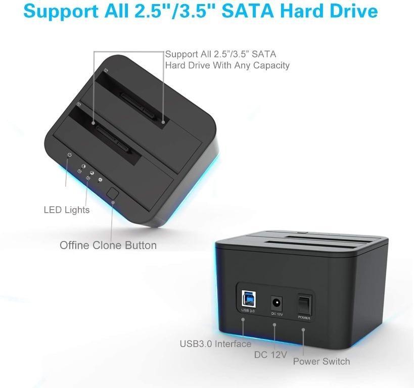 FIDECO Hard Drive Docking Station, USB 3.0 SATA HDD Docking Station for 2.5 & 3.5 inch SATA HDD ...