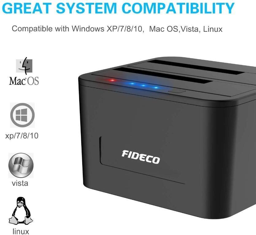FIDECO Hard Drive Docking Station, USB 3.0 SATA HDD Docking Station for 2.5 & 3.5 inch SATA HDD ...