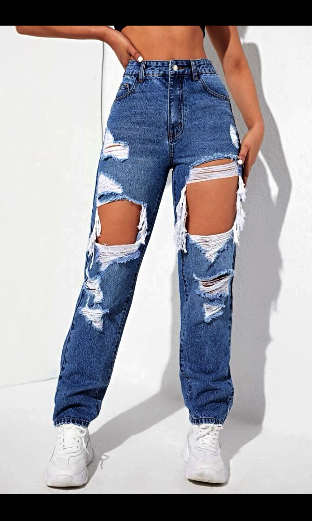 High waist ripped jeans, Women's Fashion, Bottoms, Jeans on Carousell