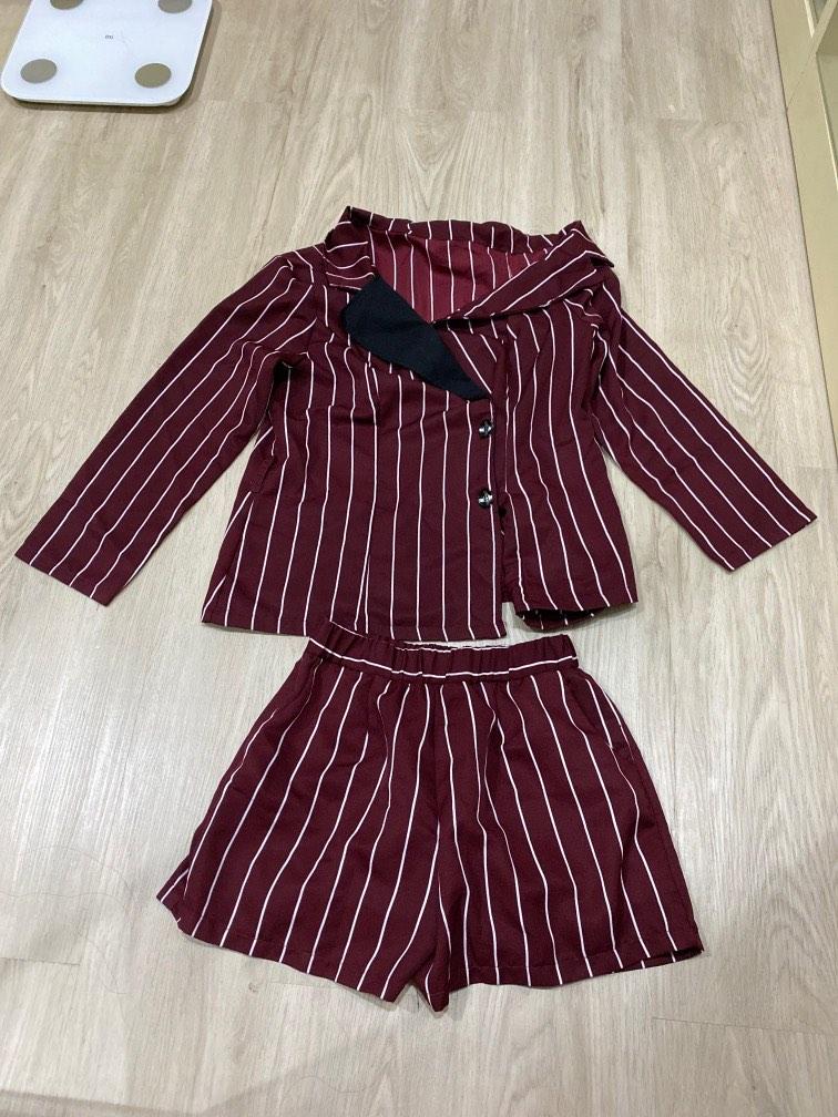 Korean one set merah, Fesyen Wanita, Pakaian Wanita, Jumpsuits di Carousell