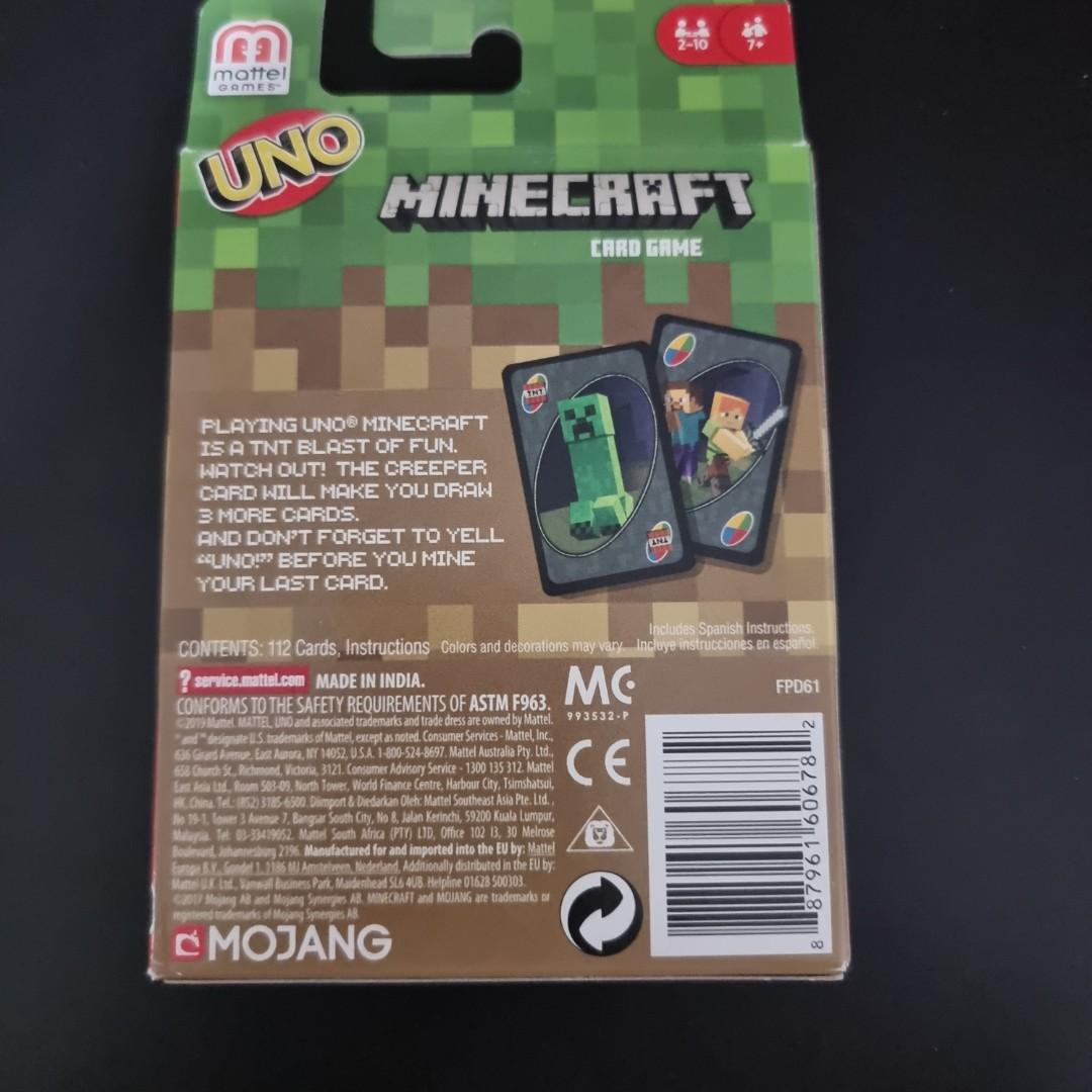 Minecraft UNO card game, Hobbies & Toys, Toys & Games on Carousell