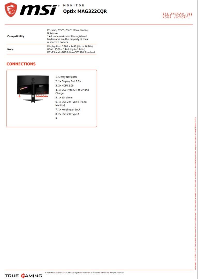 MSI MAG322CQR 32" 2K Gaming Monitor (165Hz), Computers & Tech, Desktops on Carousell