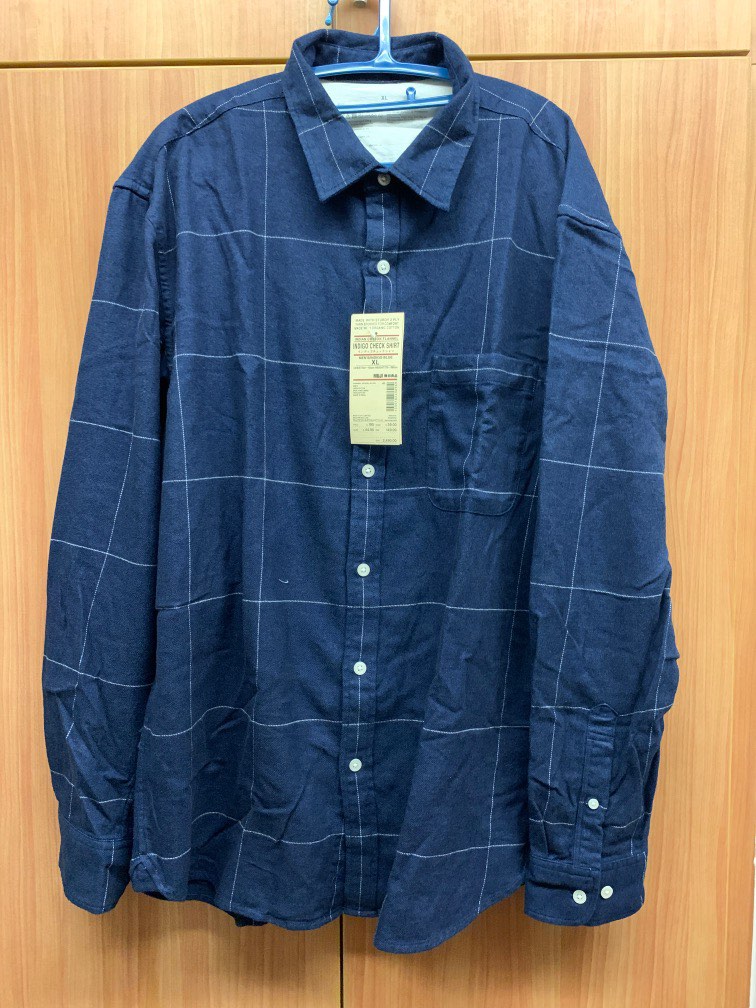 MUJI cotton flannel Indigo Blue Brand New, Men's Fashion, Tops & Sets ...