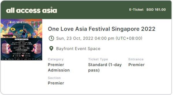 One Love Asia Festival Singapore Ticket -23 Oct 2022, Tickets ...