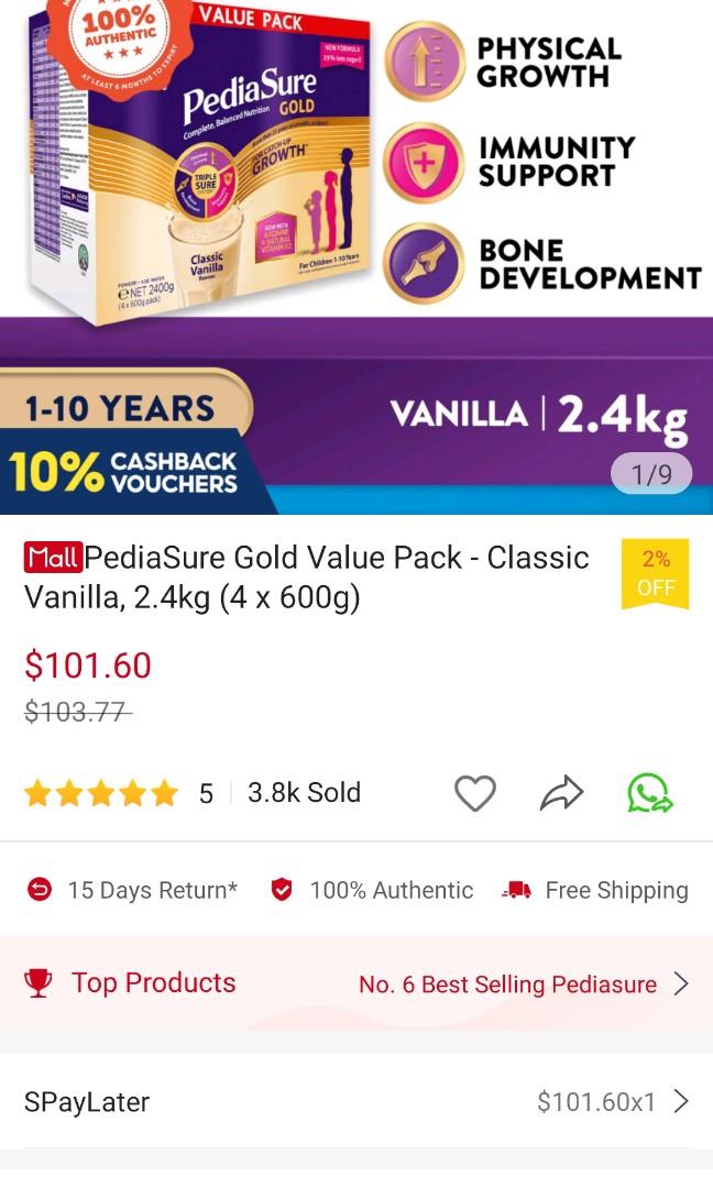 PEDIASURE GOLD 2.4kg (4 X 600g), Babies & Kids, Nursing & Feeding, Breastfeeding & Bottle ...