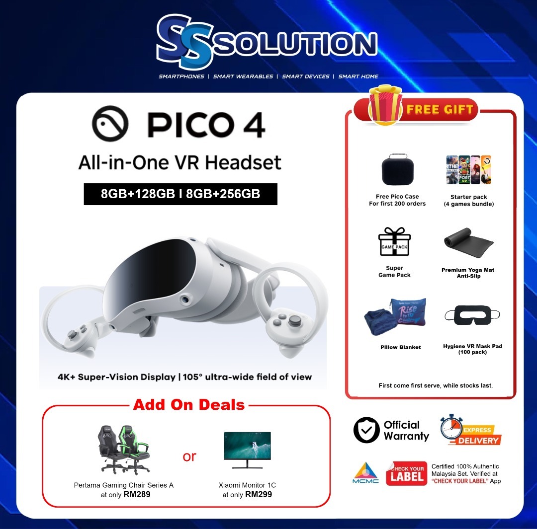 PICO 4 All-in-One VR Headset (8GB+128GB/8GB+256GB) Qualcomm XR2 l Wi-Fi 6 l 6DoF Positioning ...