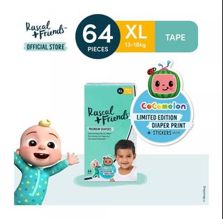 Rascal + Friends Cocomelon Tape Diapers - XL, Babies & Kids, Bathing ...