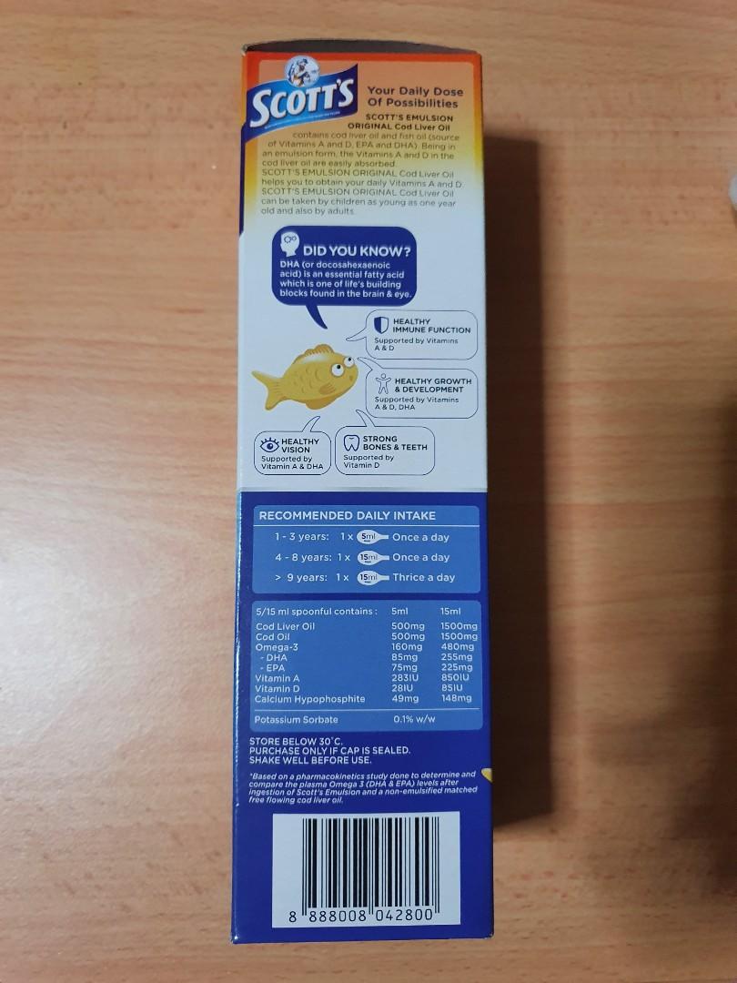 Scott's Emulsion Cod Liver Oil Original, Health & Nutrition, Health ...