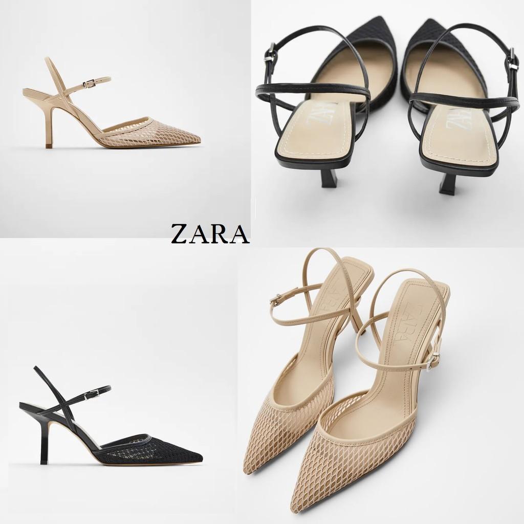 Sepatu Zara Mesh Slingback Heels Shoes, Fesyen Wanita, Sepatu di Carousell