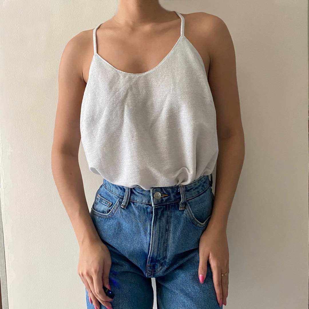 silver glitter top, Women's Fashion, Tops, Sleeveless on Carousell