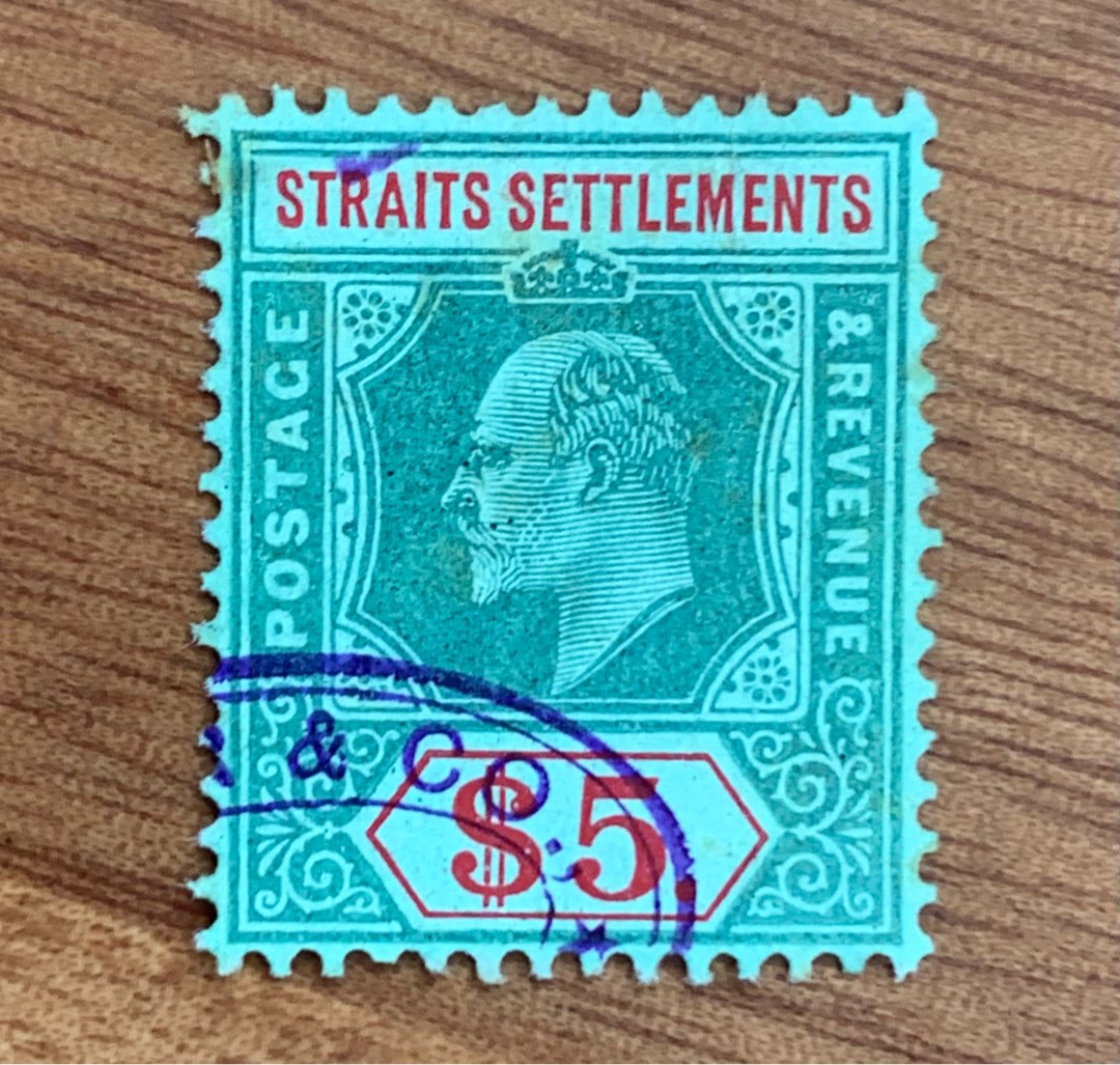Straits Settlements very early King Edward VII $5 stamp watermark ...