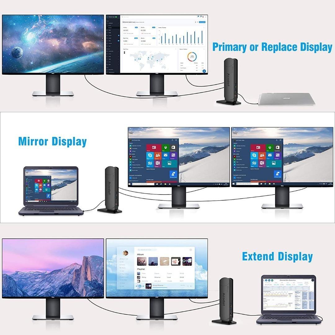 USB 3.0 Universal Laptop Docking Station, Acodot Dual Monitor Dock ...