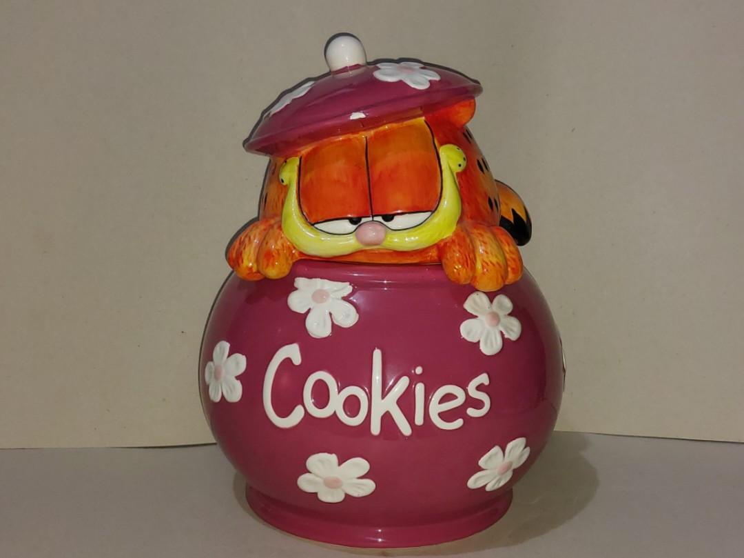 Vintage Collectible Garfield The Cat Ceramic Pink With Flowers Cookie ...