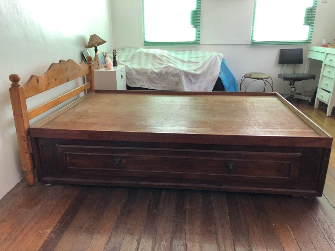 Wooden bed frames with pull-out bed, Furniture & Home Living, Furniture ...