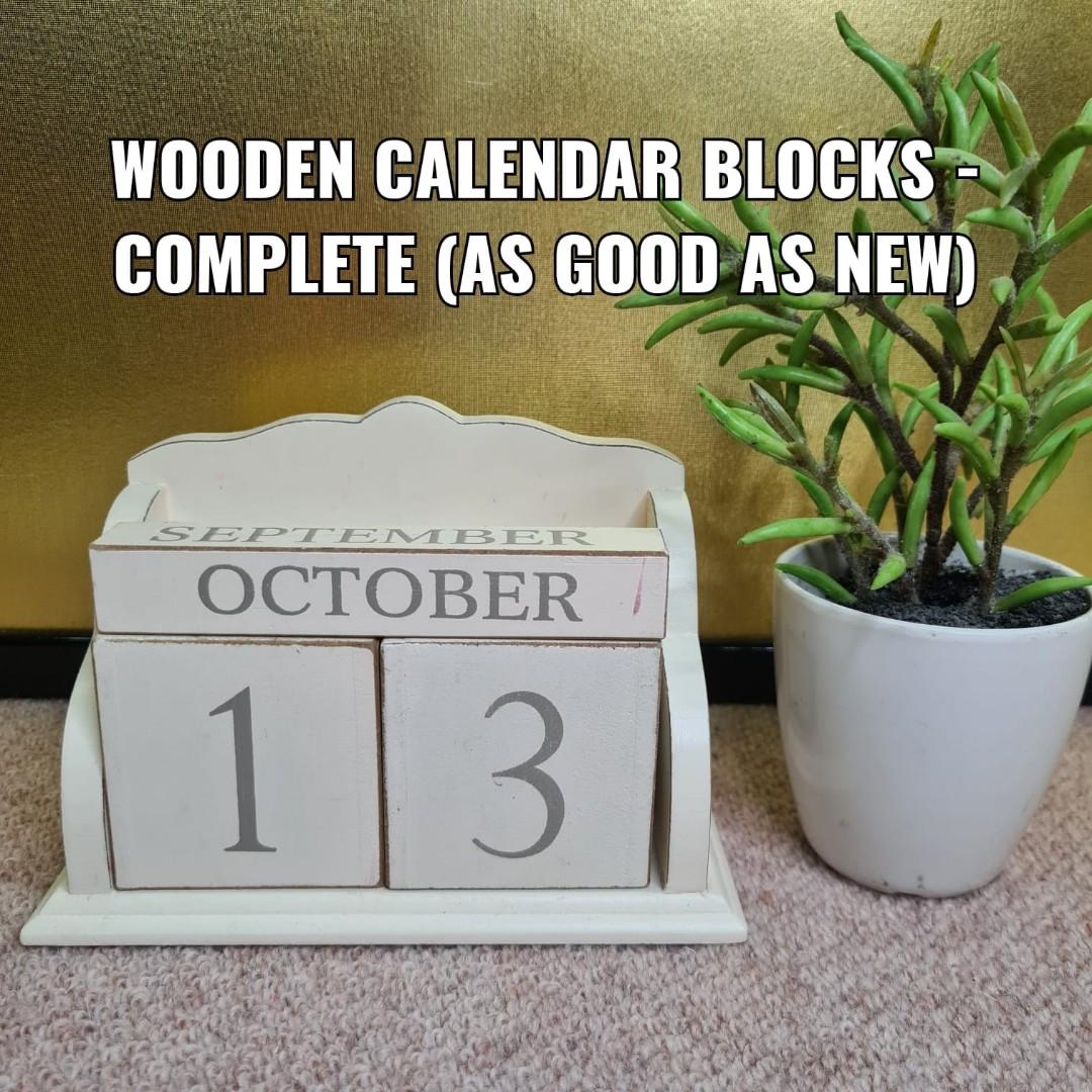 WOODEN CALENDAR BLOCKS - COMPLETE (AS GOOD AS NEW), Furniture & Home ...