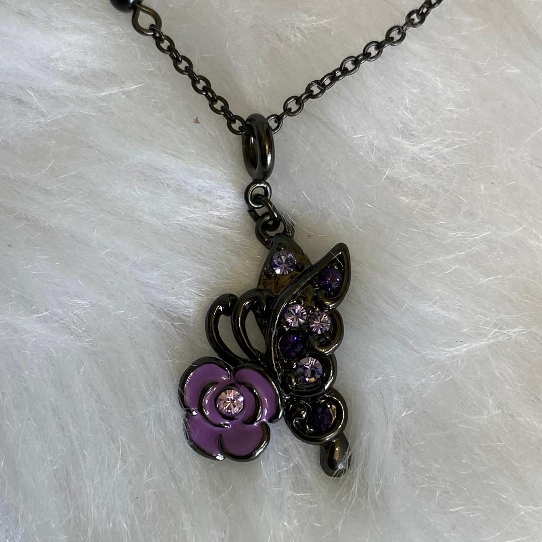 Anna Sui Vintage Gunmetal Purple Butterfly Pendant Necklace, Women's ...