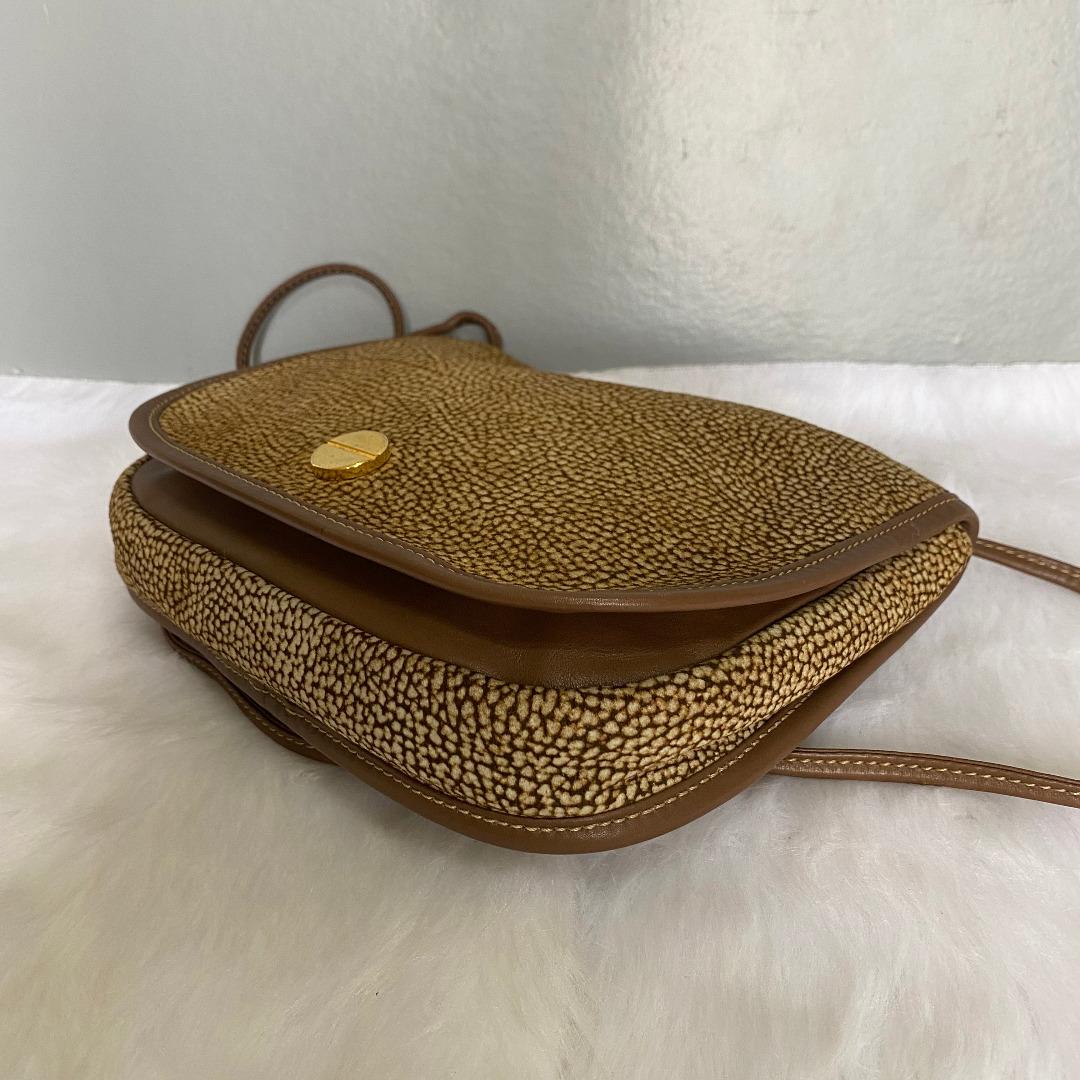 Borbonese Redwall Vintage Brown Leather Crossbody Bag, Women's Fashion ...
