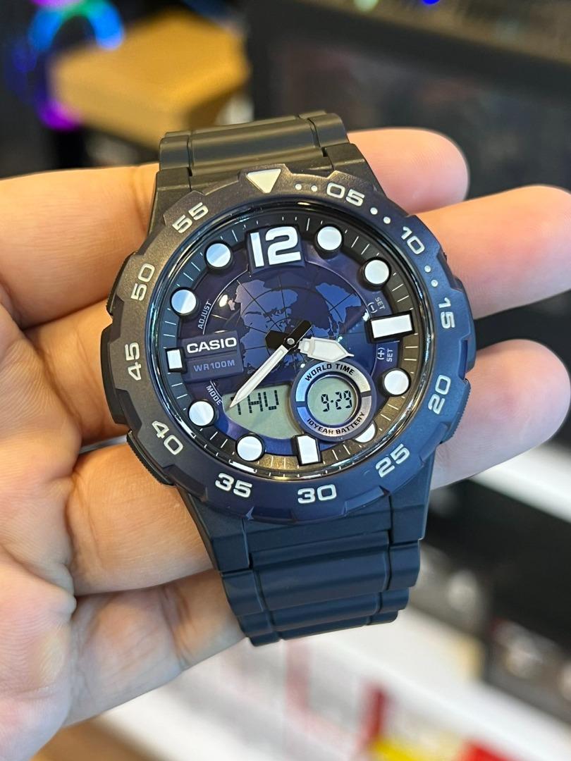 CASIO World Time Analog Resin Band Men's Watch AEQ-100W-2AV, Men's ...