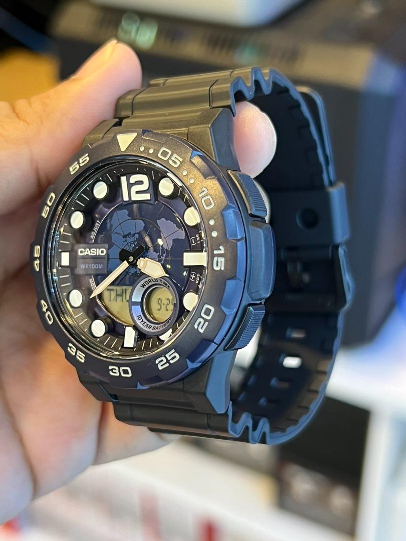 CASIO World Time Analog Resin Band Men's Watch AEQ-100W-2AV, Men's Fashion, Watches ...