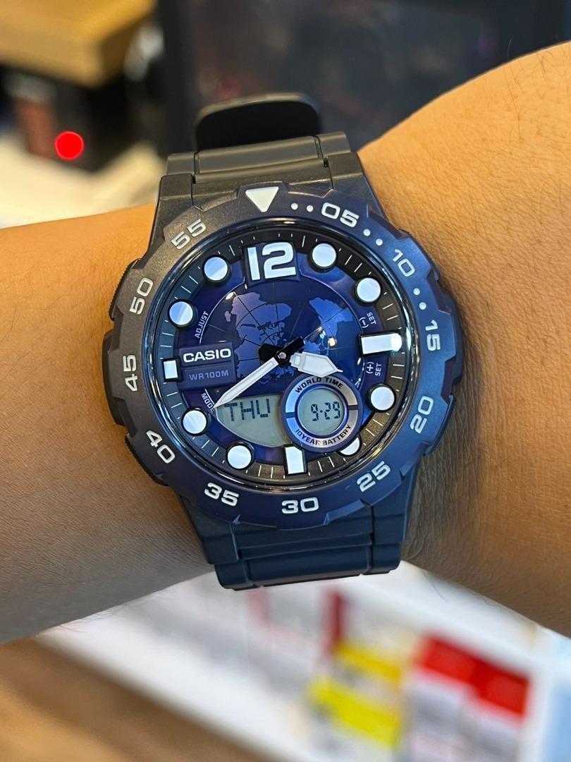 CASIO World Time Analog Resin Band Men's Watch AEQ-100W-2AV, Men's ...
