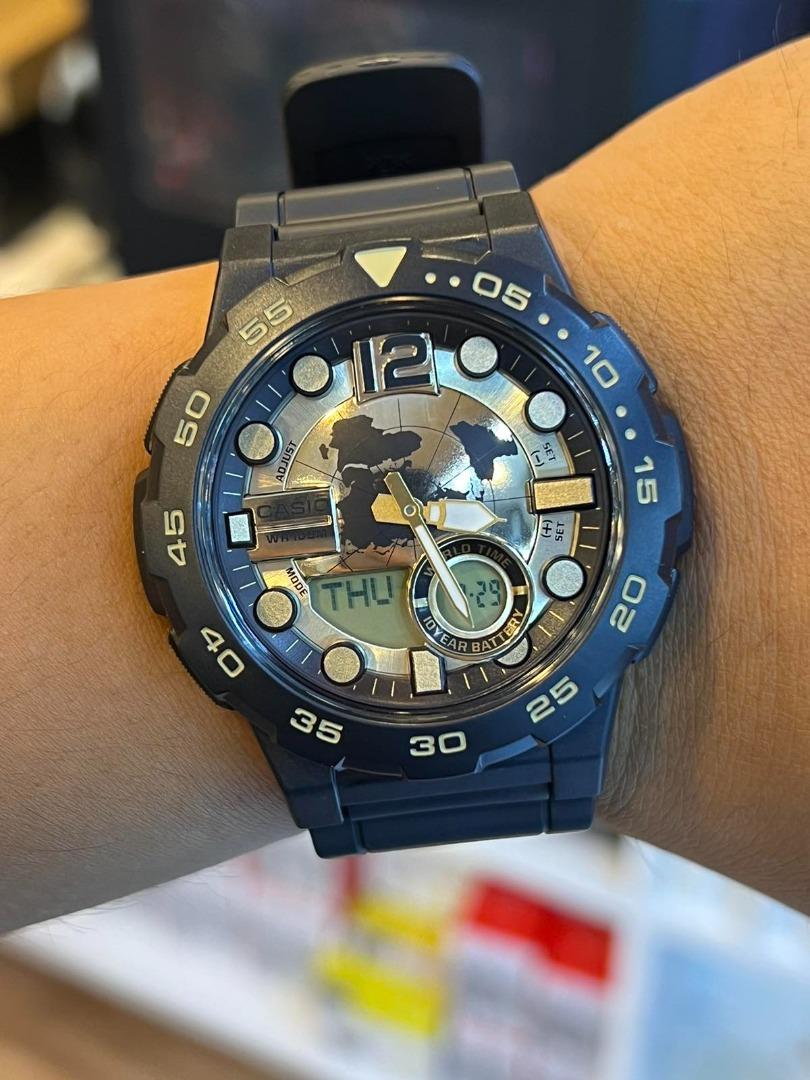 CASIO World Time Analog Resin Band Men's Watch AEQ-100BW-9, Men's Fashion, Watches & Accessories ...