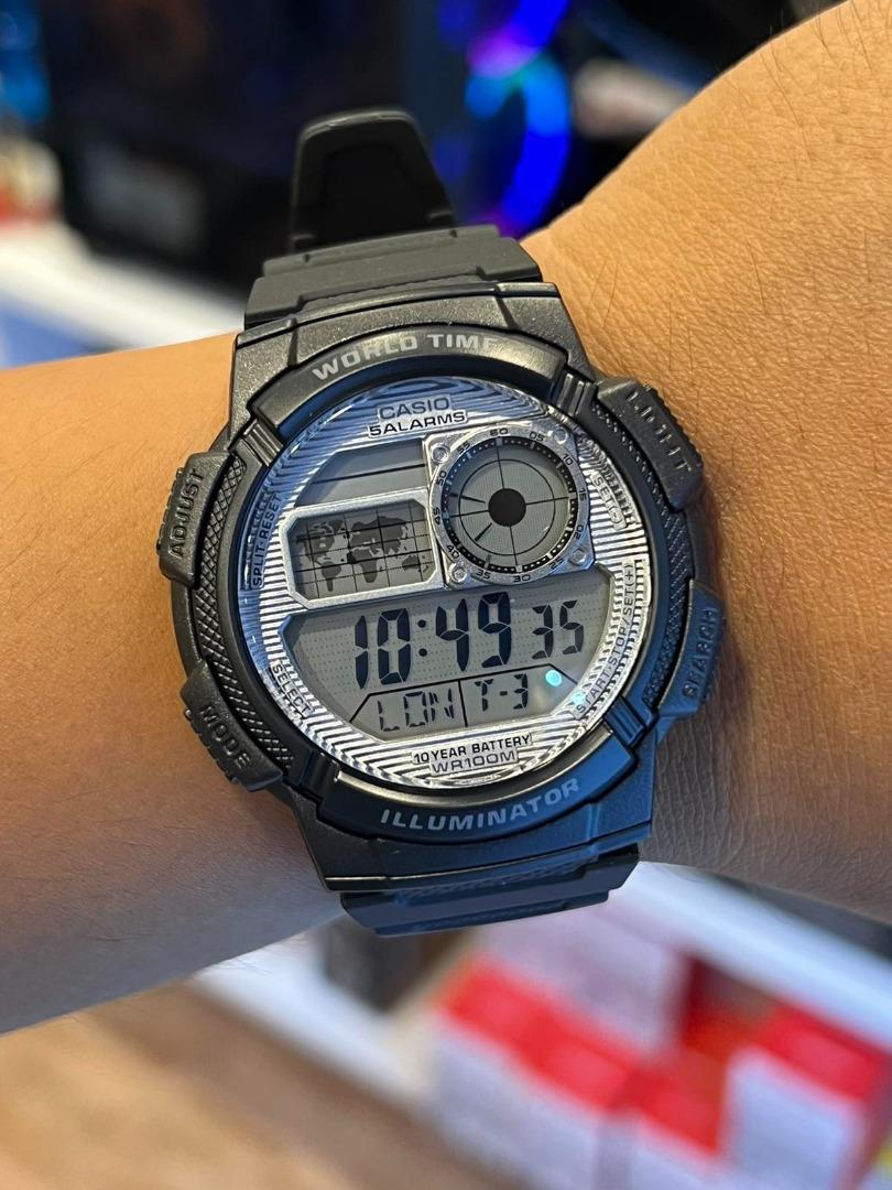 CASIO World Time Digital Resin Band Unisex Watch AE-1000W-7AV, Men's Fashion, Watches ...