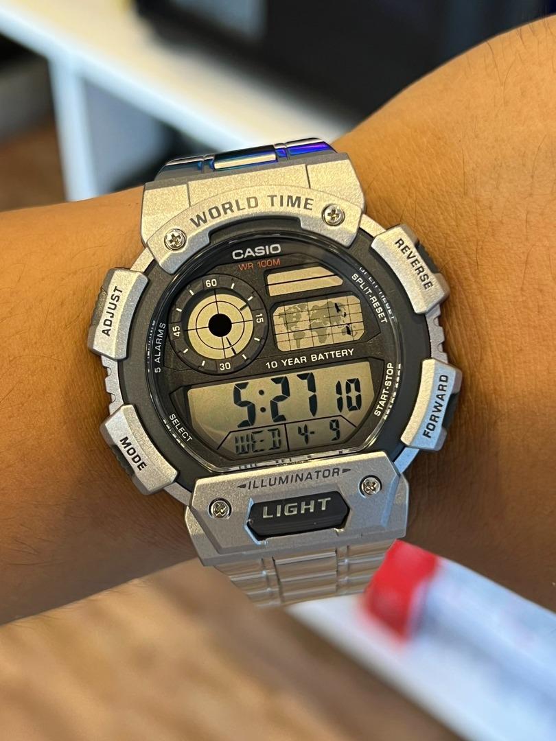CASIO World Time Illuminator Digital Stainless Steel Men's Watch AE ...
