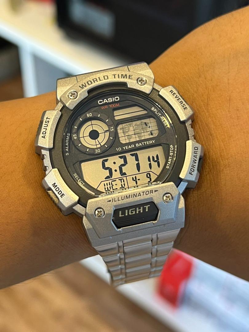 CASIO World Time Illuminator Digital Stainless Steel Men's Watch AE ...