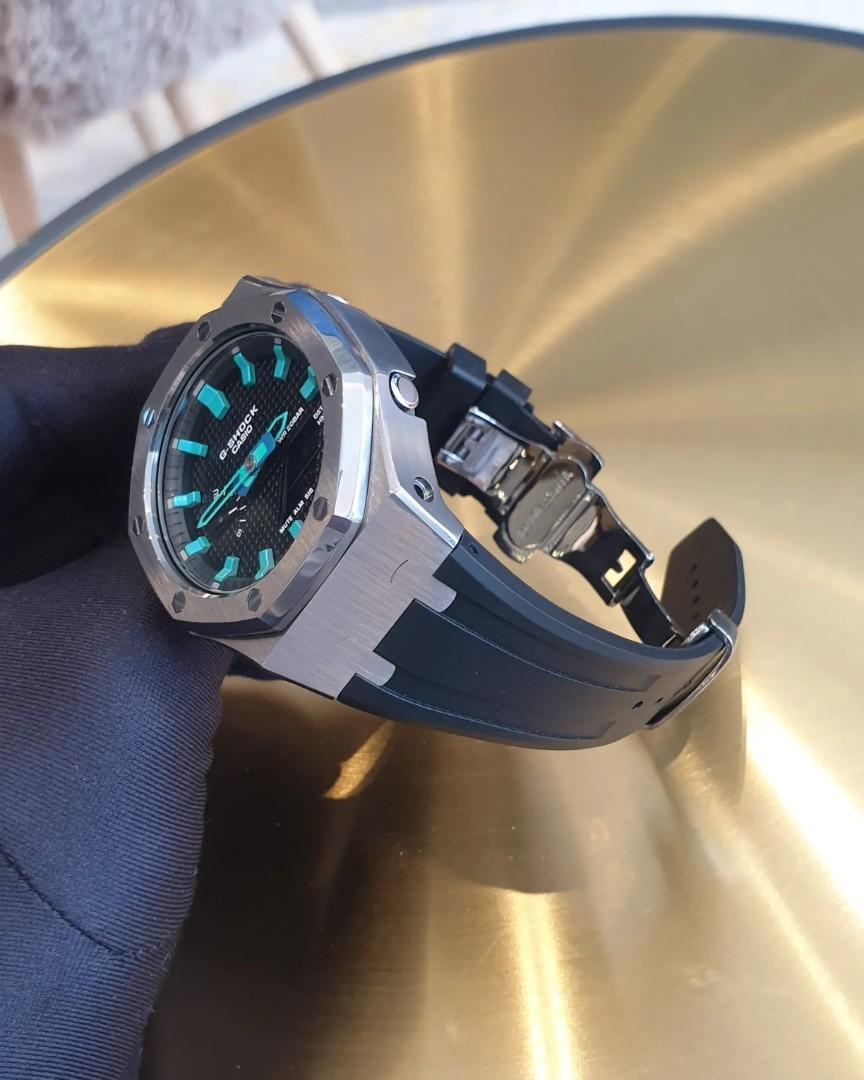 Casioak GA-2100 Black Checker Face with Tiffany Blue Index in Titanium ...
