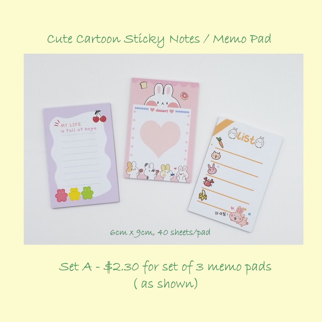 Cute Cartoon Sticky Notes / Memo Pad, Hobbies & Toys, Stationery ...