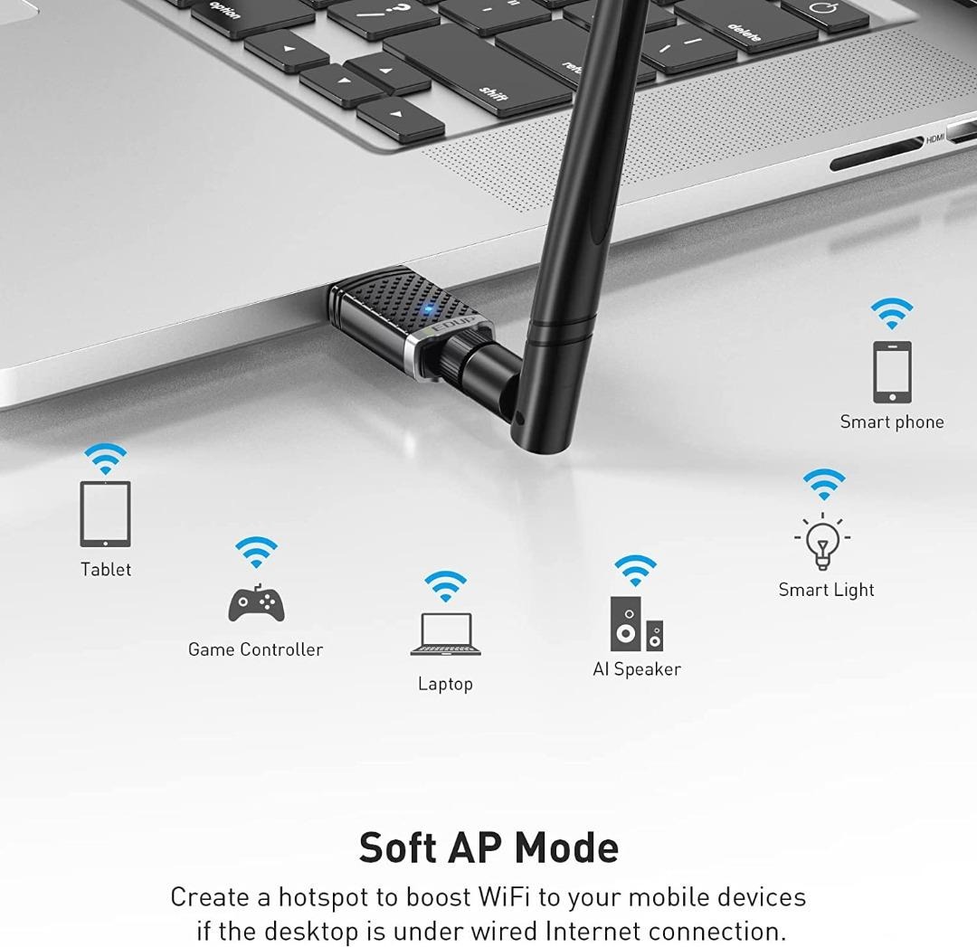 EDUP 1300Mbps USB WiFi Dongle USB 3.0 WiFi Adapter with 5dBi Antenna 802.11ac Dual Band 2.4GHz ...