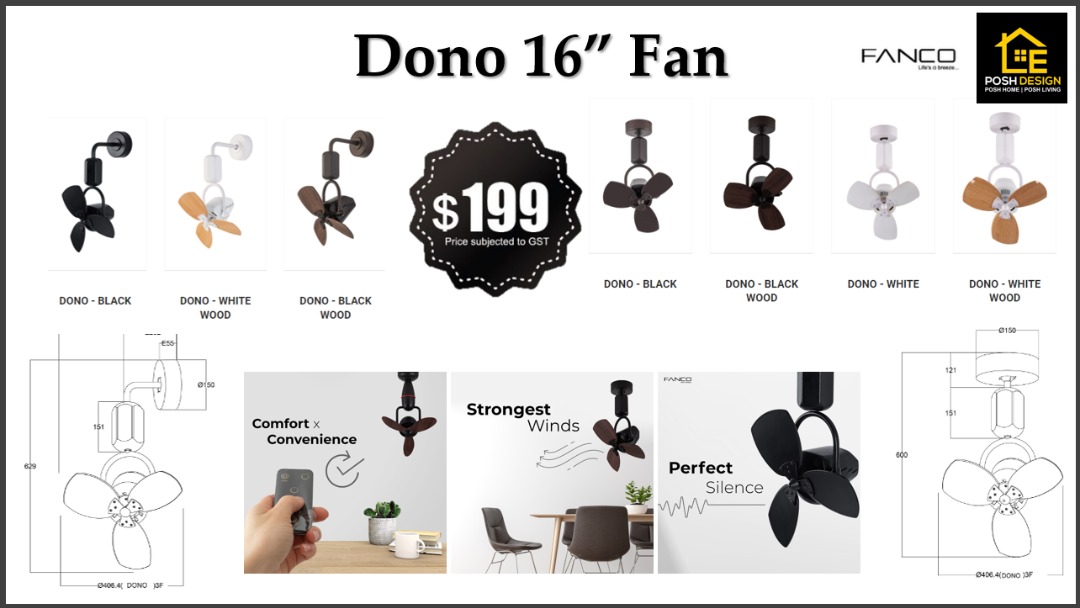 Fanco Dono 16inch Corner Fan Wall Ceiling Black White Energy Saving ...