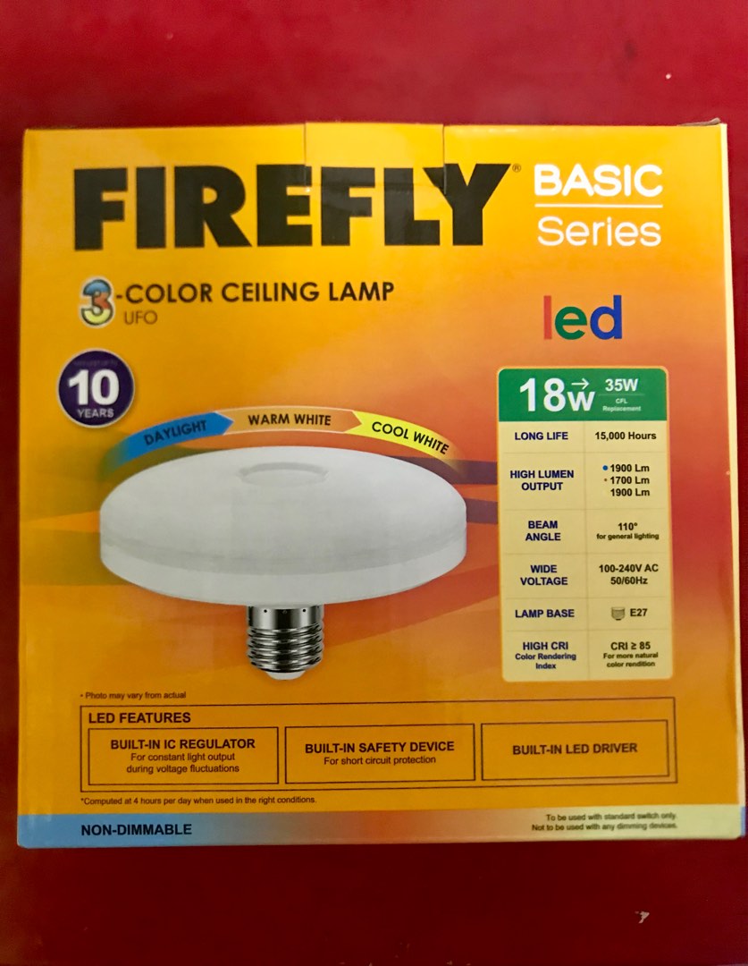 Firefly e27 tricolor ceiling led lamp 18W on Carousell