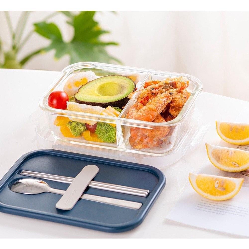 LocknLock Glass Lunch Box with Spoon and Chopsticks Set 930ml ...
