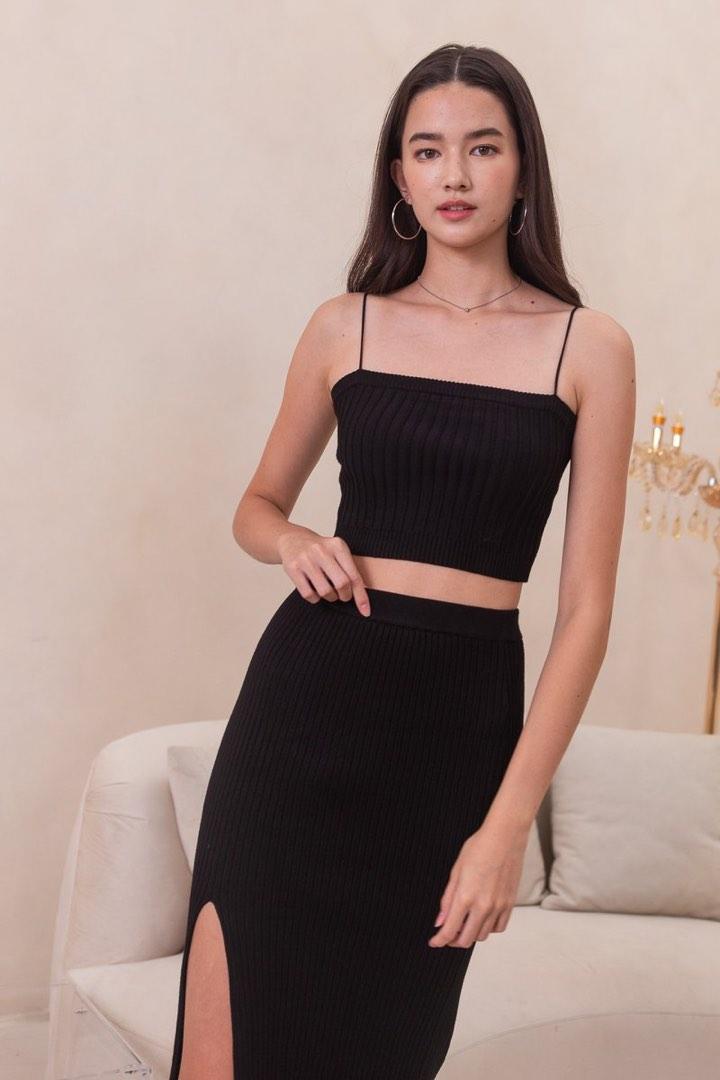 Mikayla Au Naturel Knit Camisole in Black and White, Women's Fashion ...