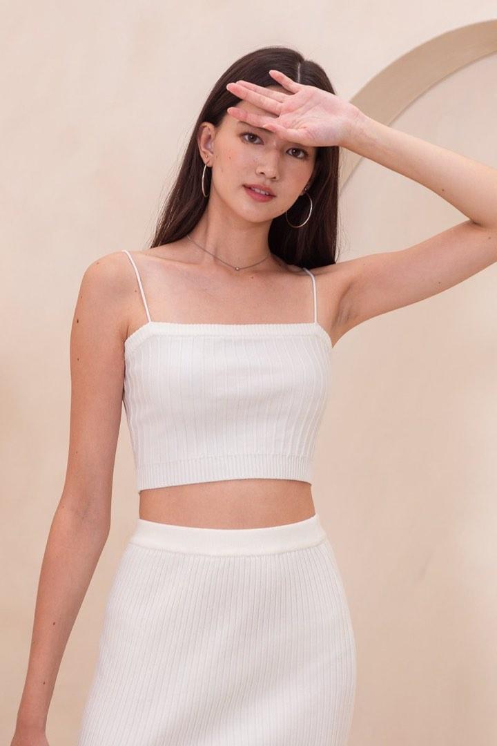 Mikayla Au Naturel Knit Camisole in Black and White, Women's Fashion ...