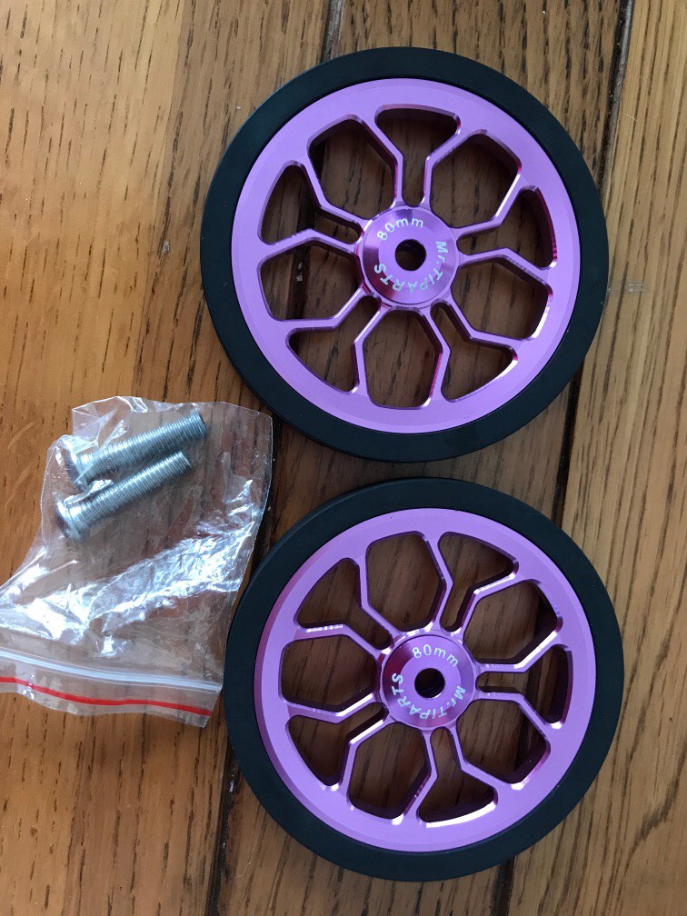 Mr Tiparts purple easy wheels for Brompton, birdie and foldie (sale or trade), Sports Equipment ...